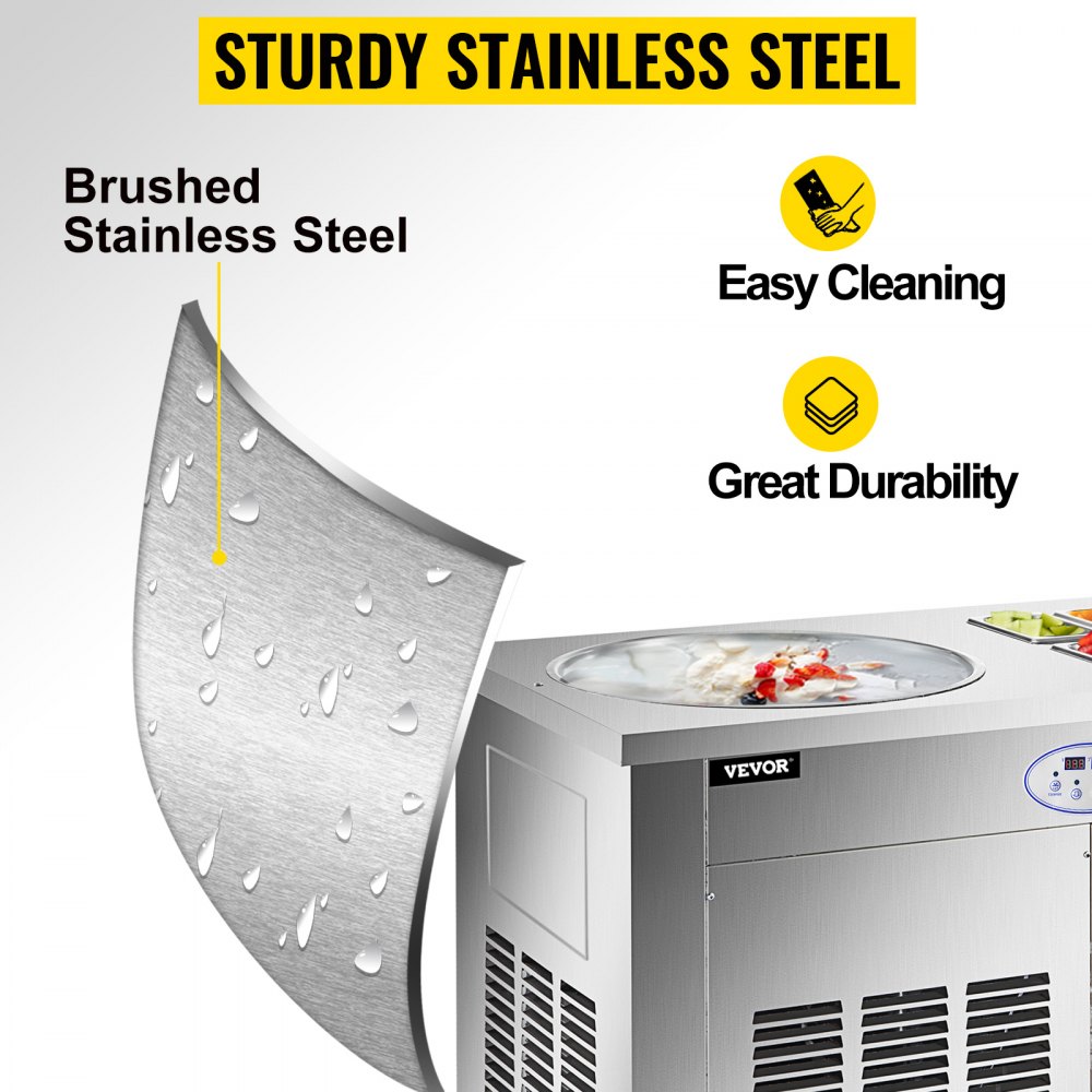 VEVOR Commercial Rolled Ice Cream Machine, Stir-Fried Ice Roll Machine ...