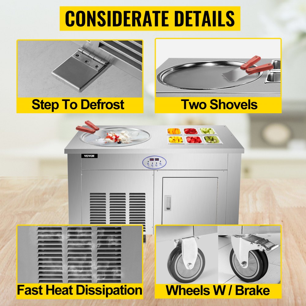 VEVOR Commercial Rolled Ice Cream Machine, Stir-Fried Ice Roll Machine ...