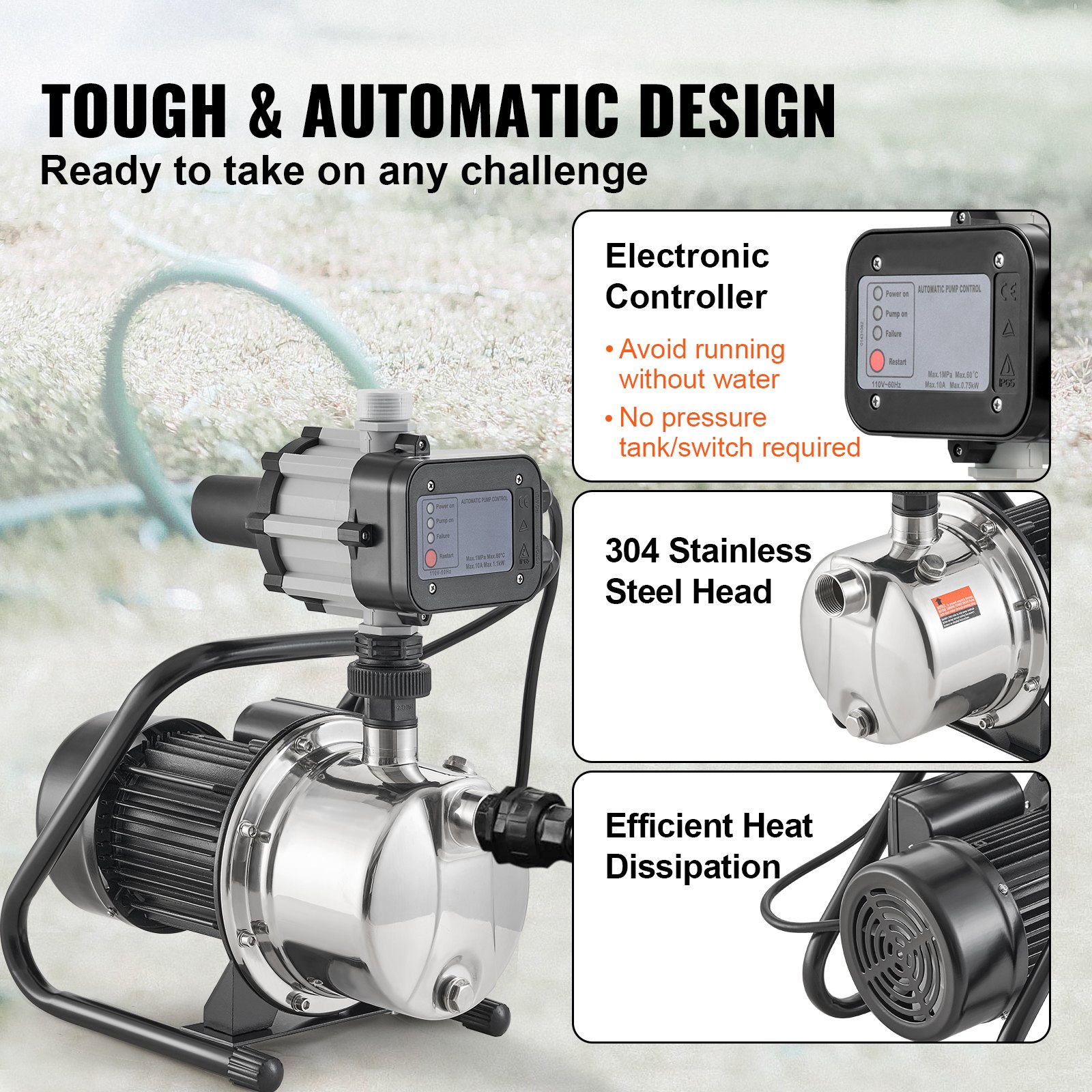 VEVOR Shallow Well Pump Portable Jet Pump w/ Auto Controller 1HP ...