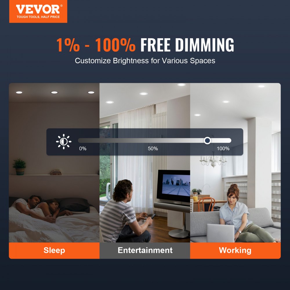 VEVOR 12W LED Recessed Ceiling Light, 4 Pack Ultra Thin 1200LM Canless ...