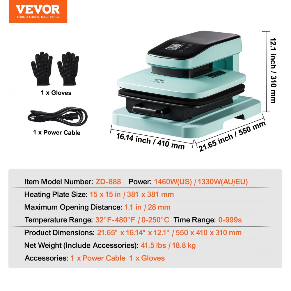 VEVOR Auto Heat Press Machine for T Shirts, 15 x 15 in Heating Panel ...