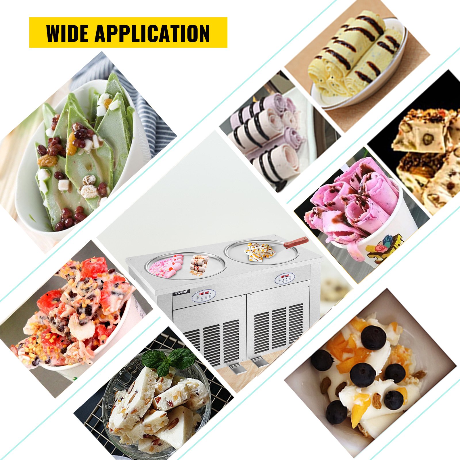 VEVOR Commercial Rolled Ice Cream Machine, 1800W Stir-Fried Ice Roll ...