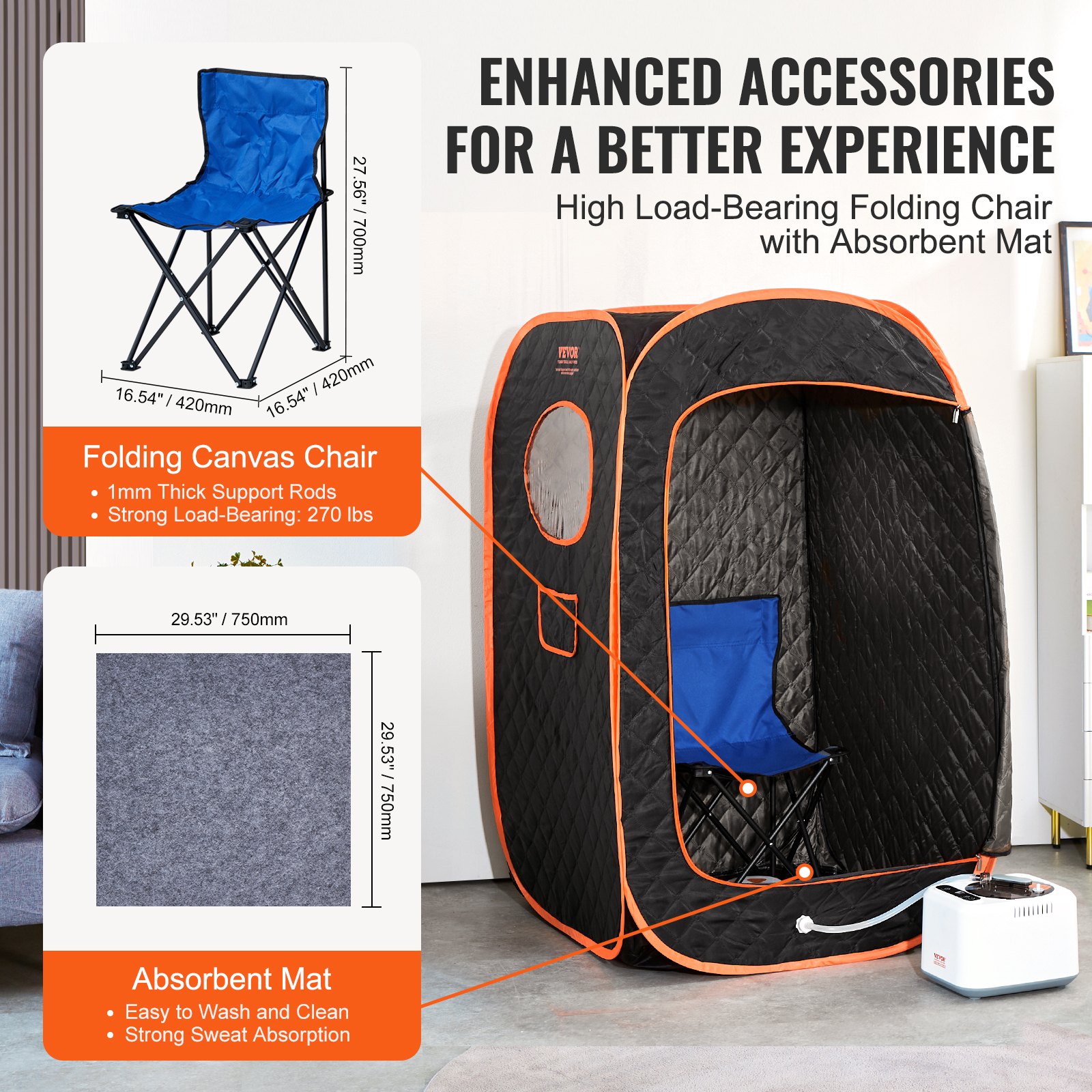 VEVOR Compact Portable Steam Sauna Tent, 1000 Watt Sauna Blanket with ...