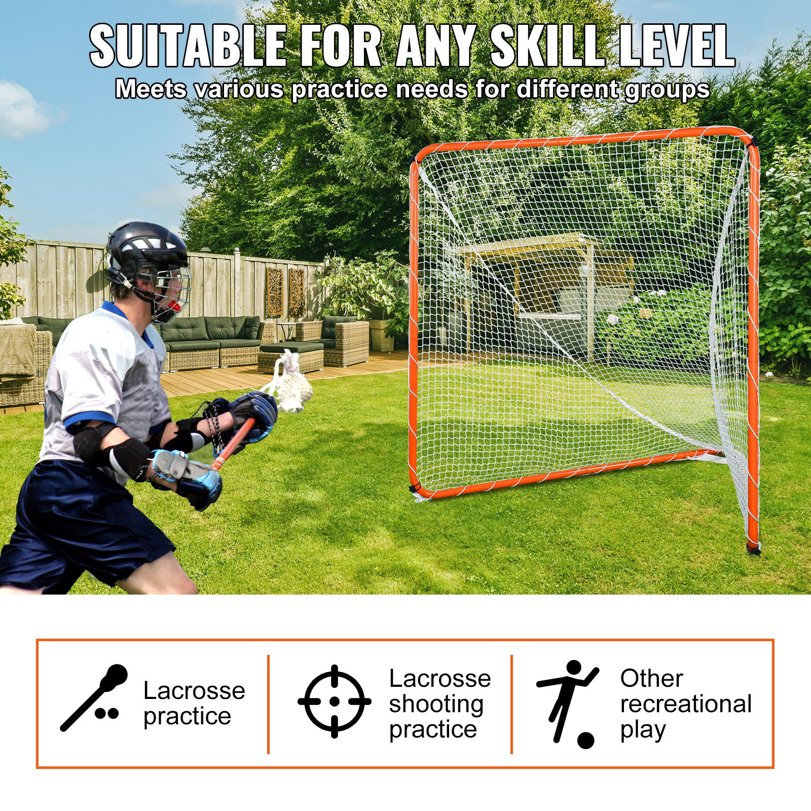 VEVOR Lacrosse Goal, 6' x 6' Lacrosse Net, Steel Frame Backyard ...