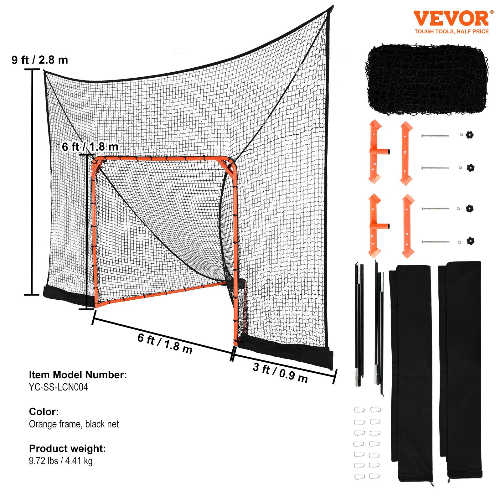VEVOR Hockey and Lacrosse Goal Backstop with Extended Coverage, 12' x 9 ...