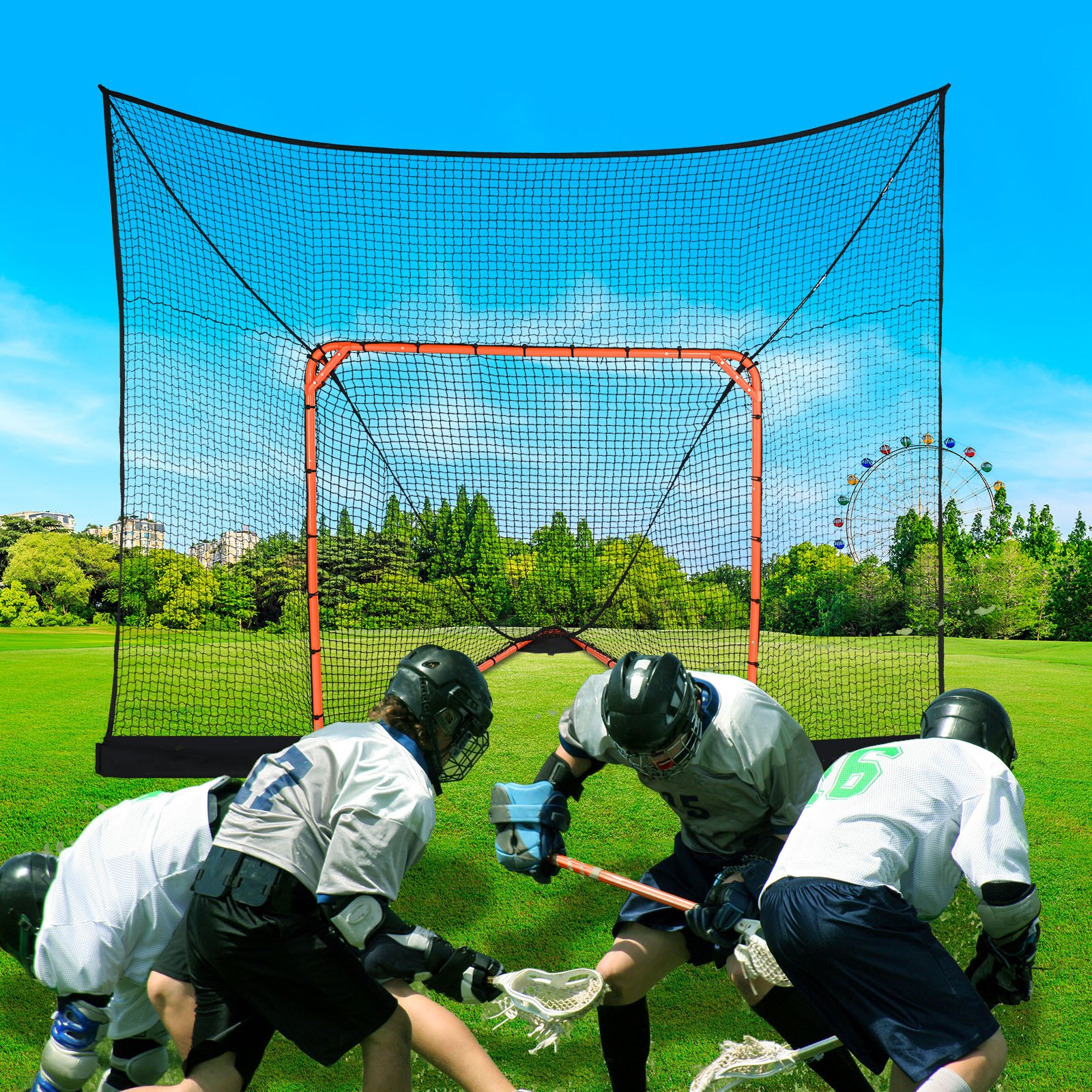 VEVOR Hockey and Lacrosse Goal Backstop with Extended Coverage, 12' x 9 ...