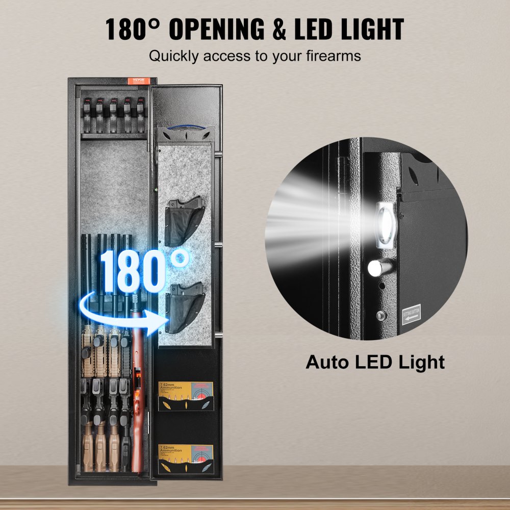 VEVOR 5 Rifles Gun Safe, Rifle Safe with Fingerprint Lock, Quick Access ...