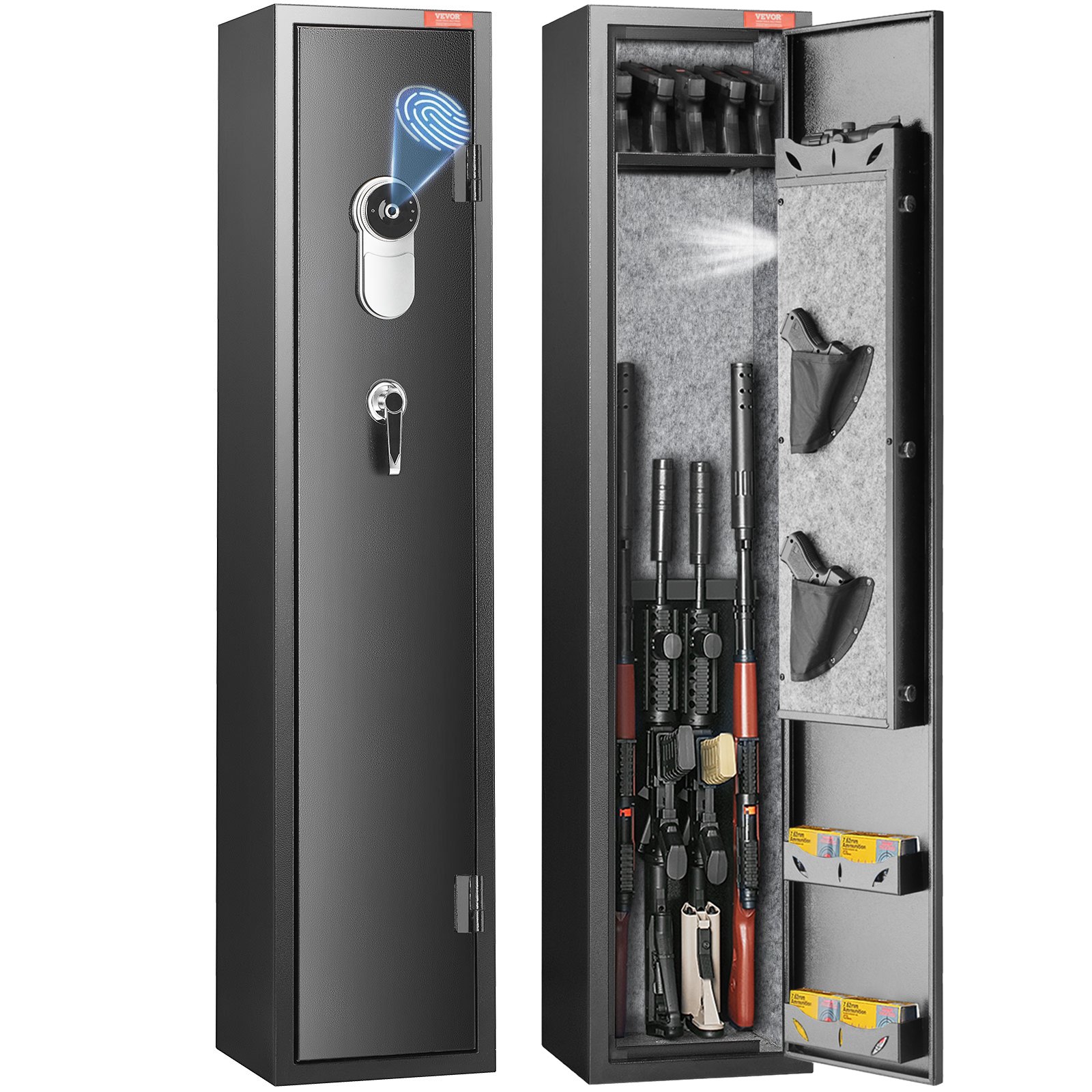 VEVOR 5 Rifles Gun Safe, Rifle Safe with Fingerprint Lock, Quick Access ...