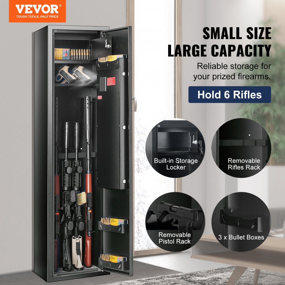 VEVOR 6 Rifles Gun Safe, Rifle Safe with Fingerprint & Digital Keypad ...