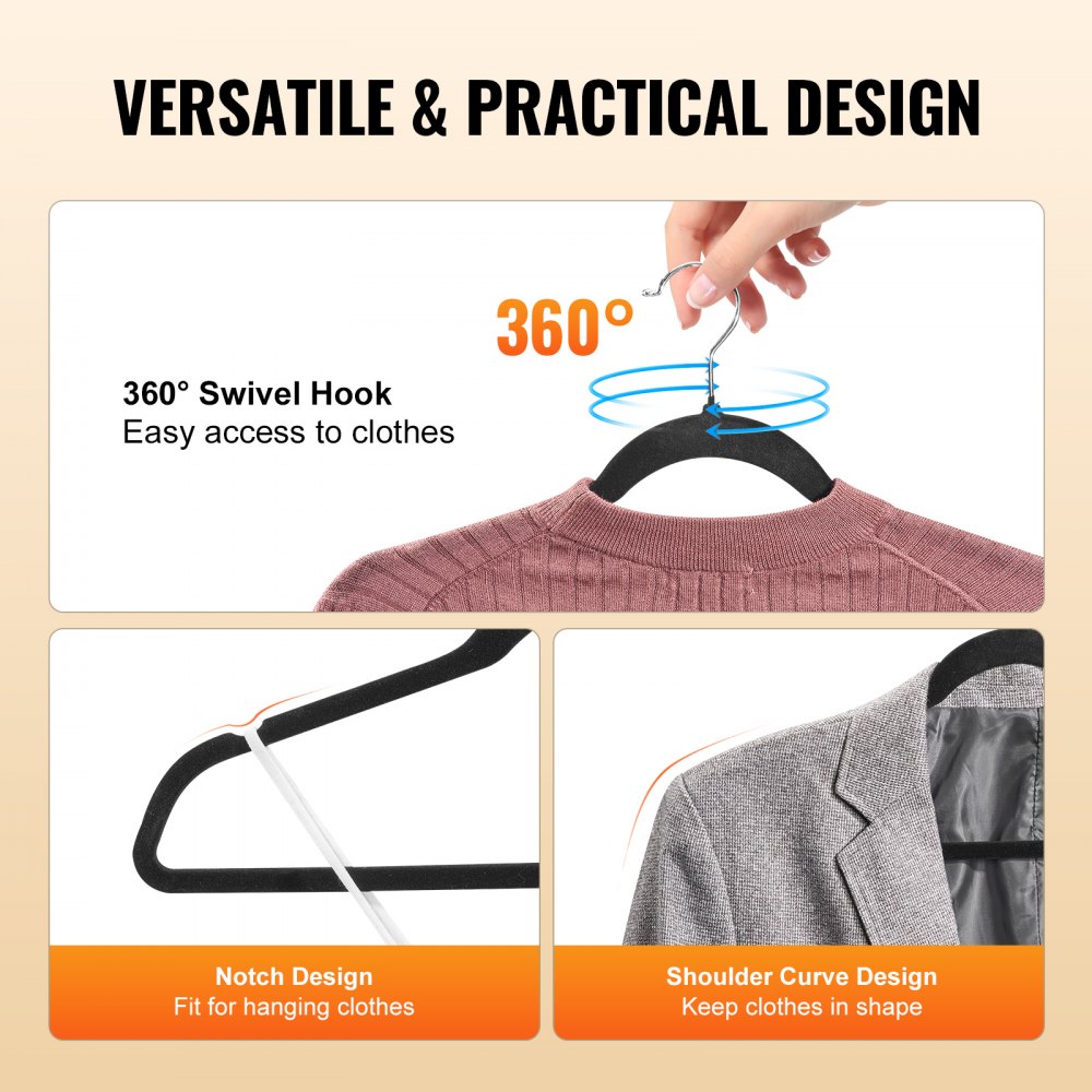 VEVOR Hangers, 11lbs Load-Bearing, 50 Pack Black Velvet Hangers with ...