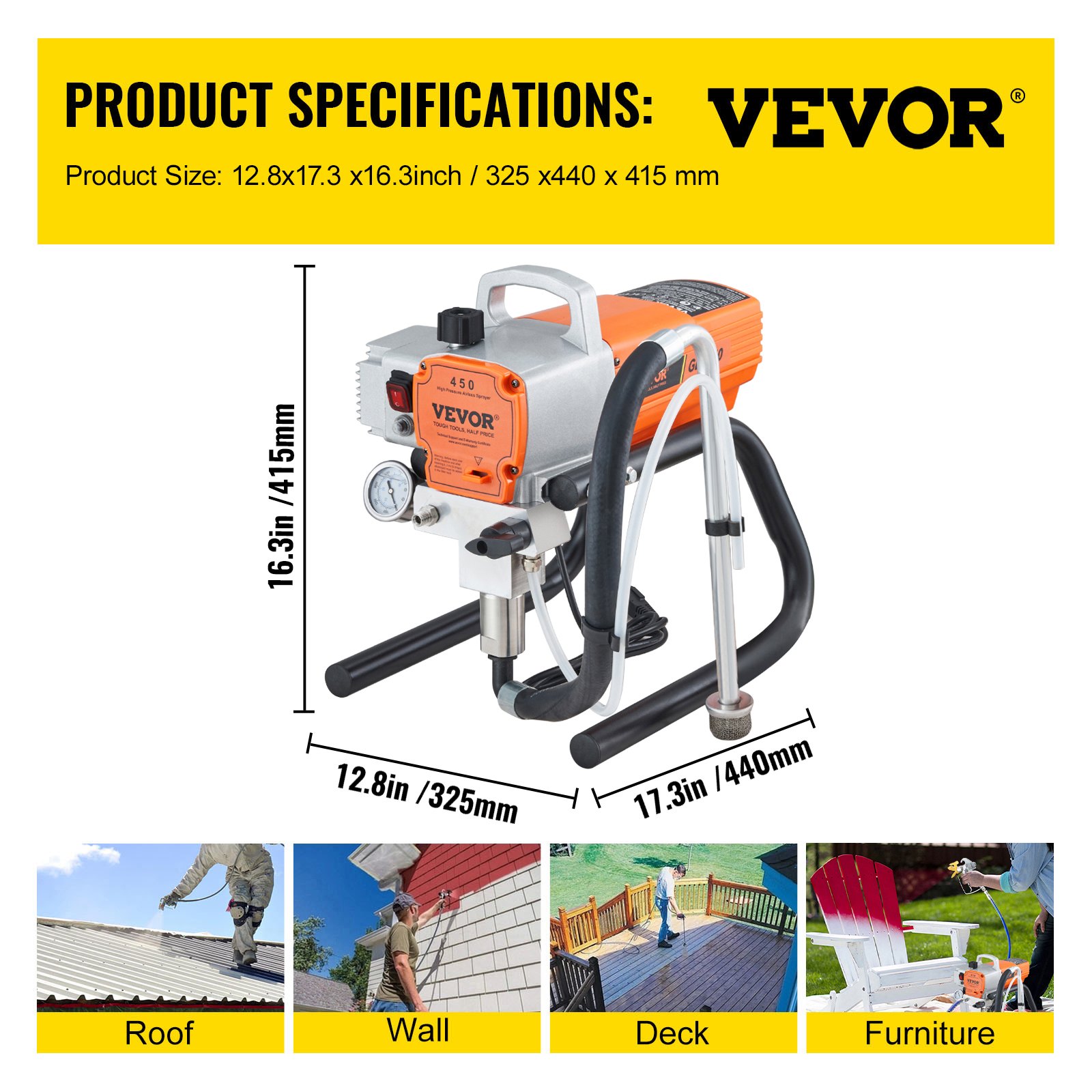 VEVOR High Pressure Airless Wall Paint Spray Gun Sprayer 1500W Machine ...