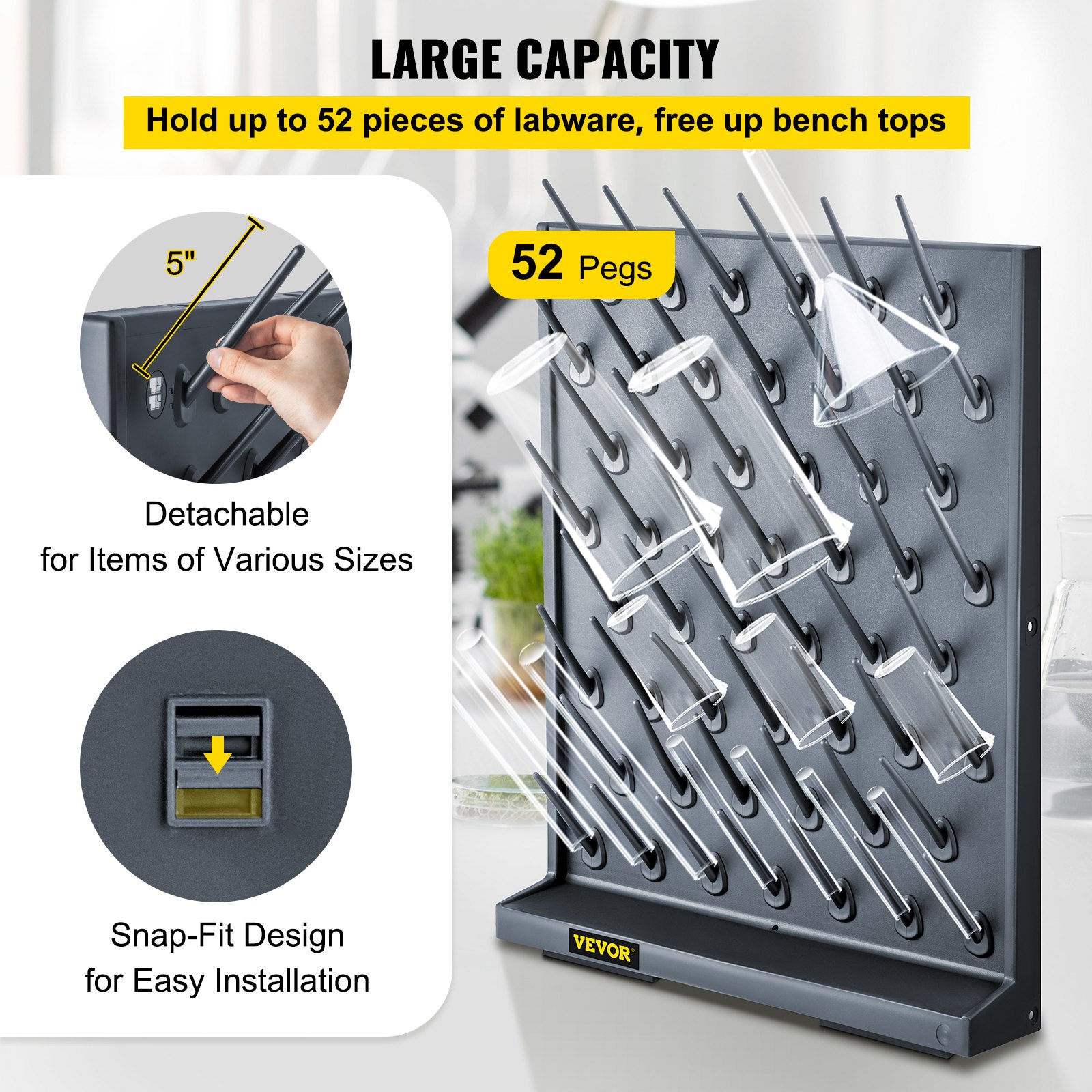 VEVOR Drying Rack 52 Pegs Lab Glassware Rack PP Material Glassware ...
