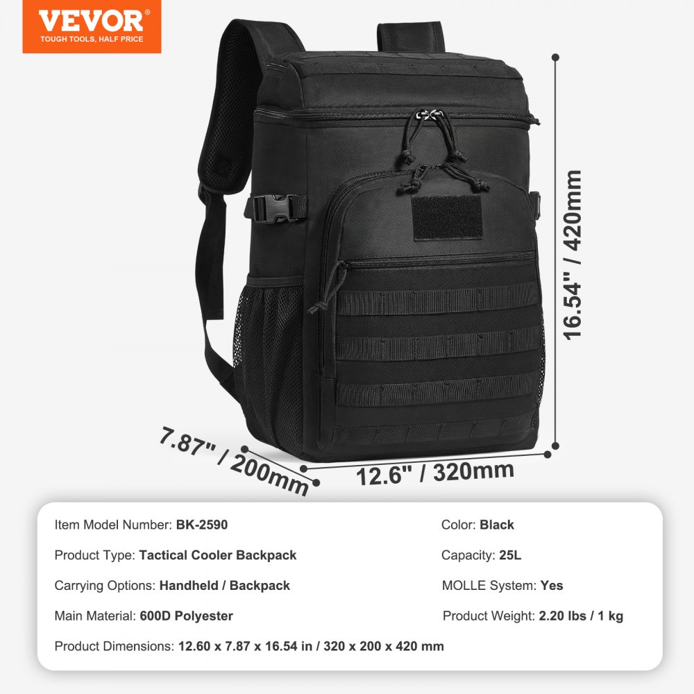 VEVOR Cooler Bag 25L Insulated Lunch Bag Molle Design & Removable ...