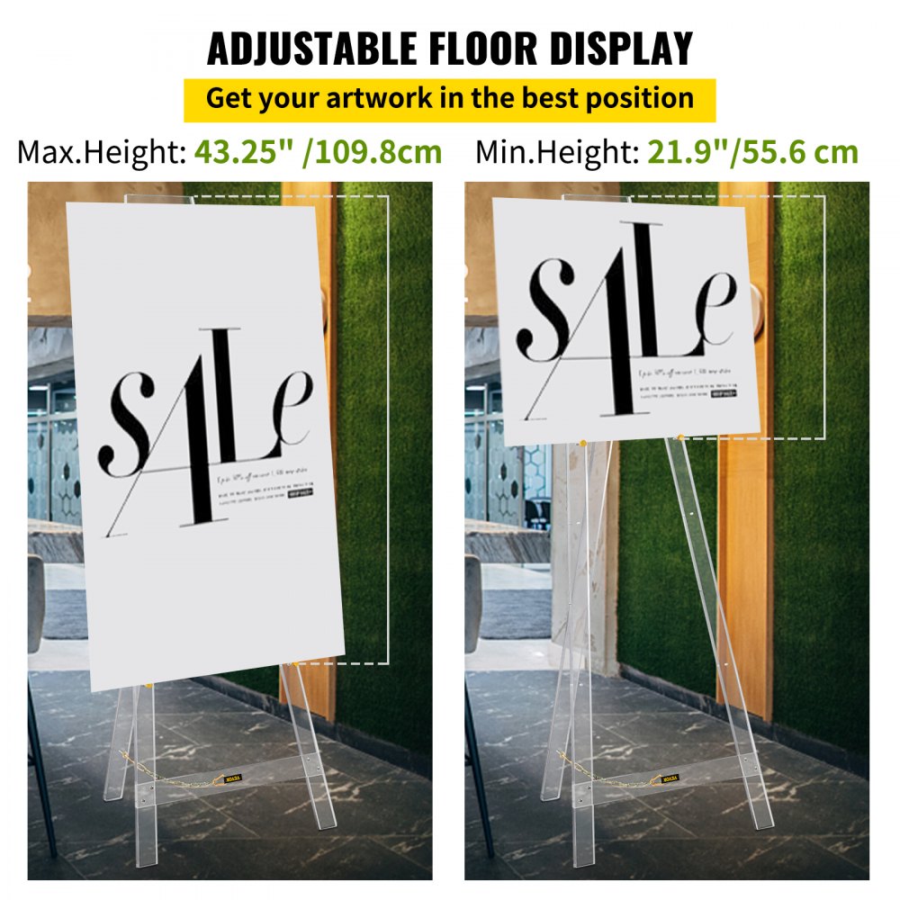 VEVOR Easel Stand, Acrylic Display Easel, 58” Height Welcome Sign Stand ...