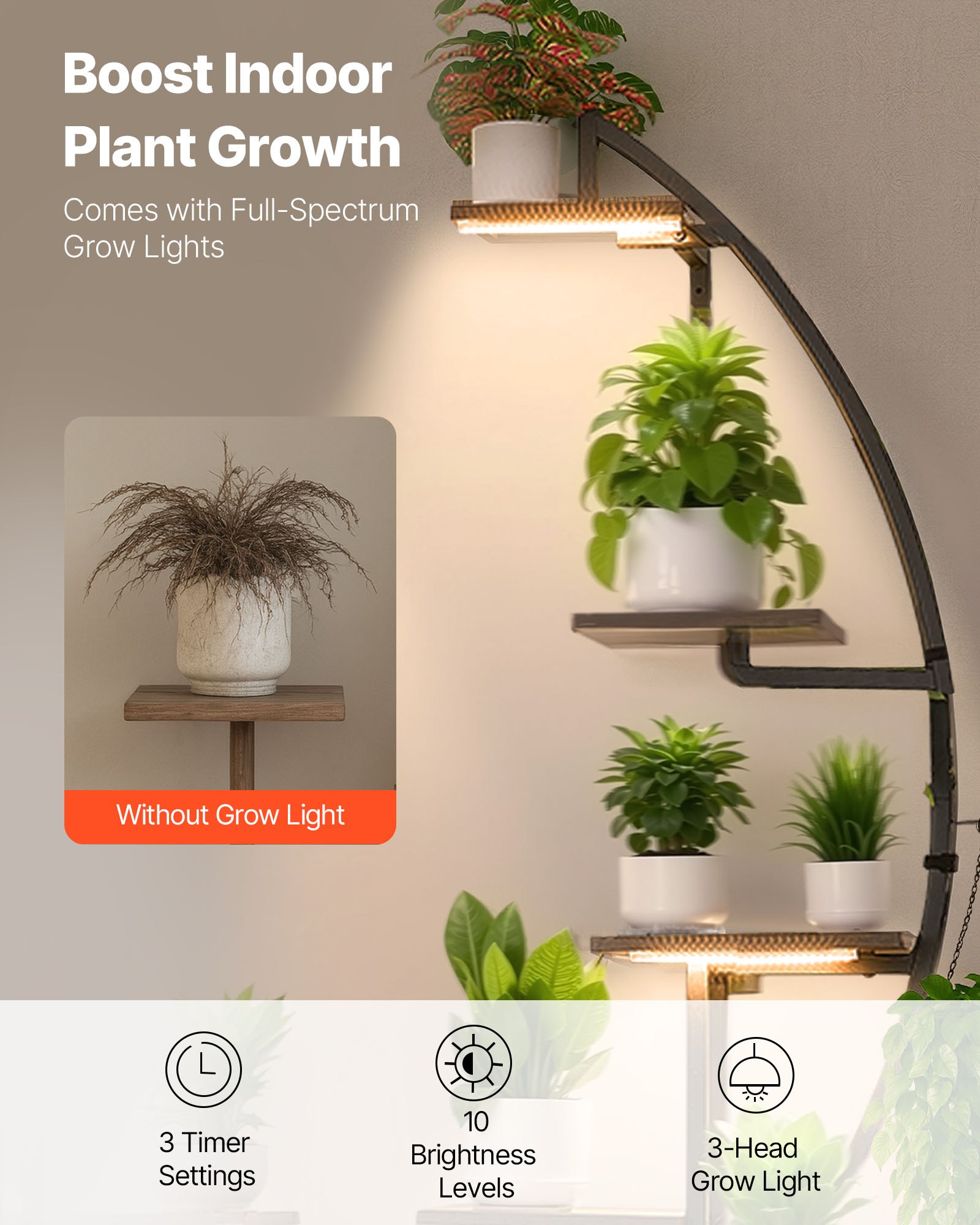 VEVOR Plant Stand Indoor with Grow Lights, 65.5 in Tall 7-Tiered ...