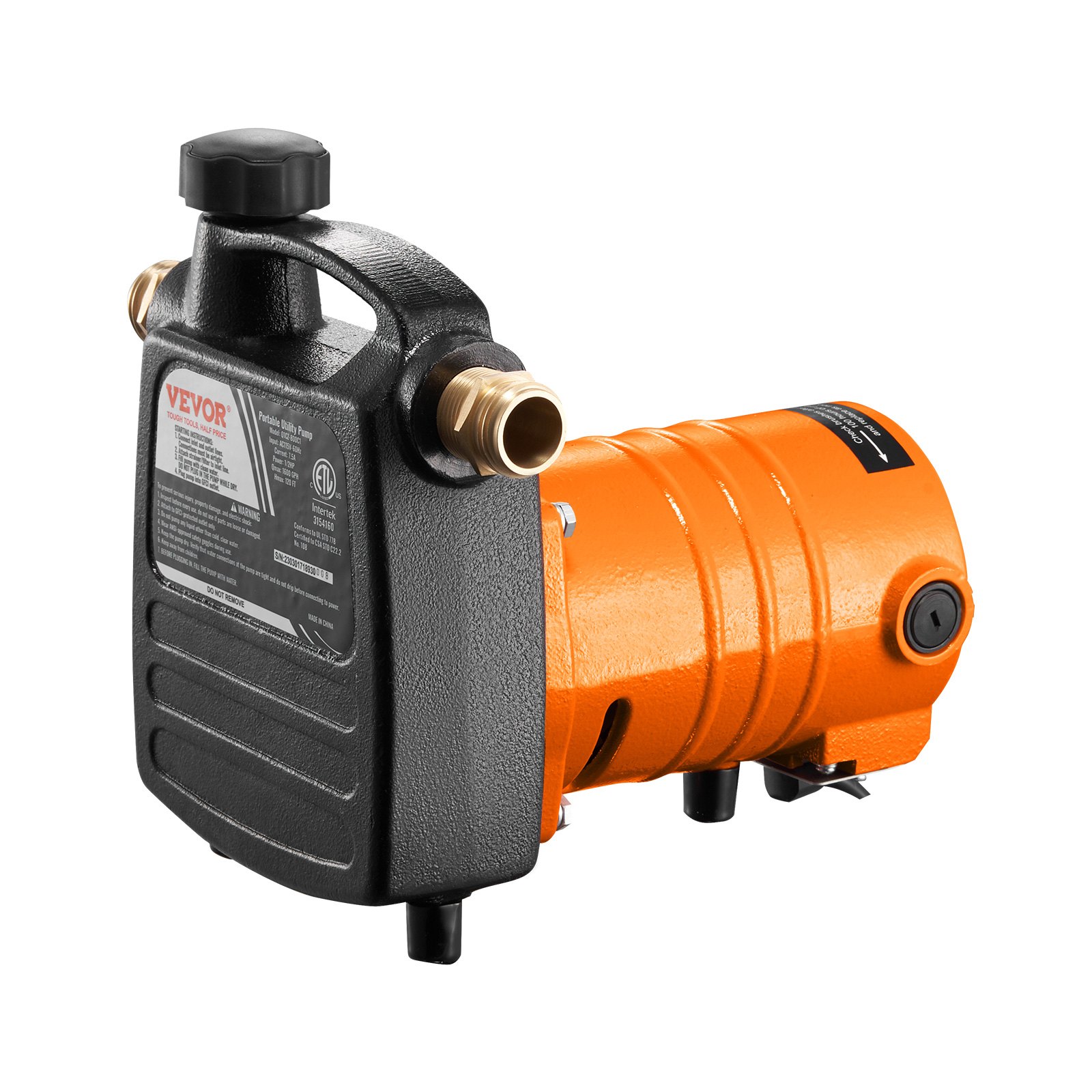 VEVOR Cast Iron Water Transfer Pump, 115V AC 1600 GPH 1/2HP, Portable ...