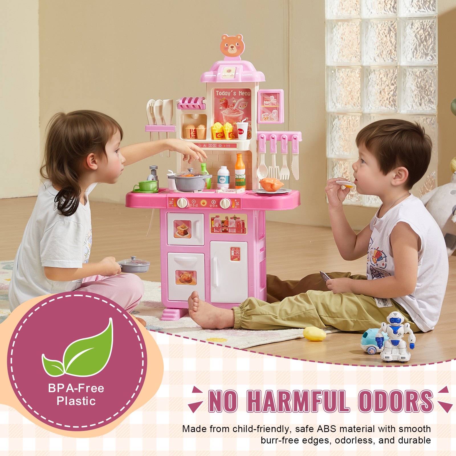 VEVOR Kids Kitchen Playset, Toddler Kitchen with Cooking Stove with ...