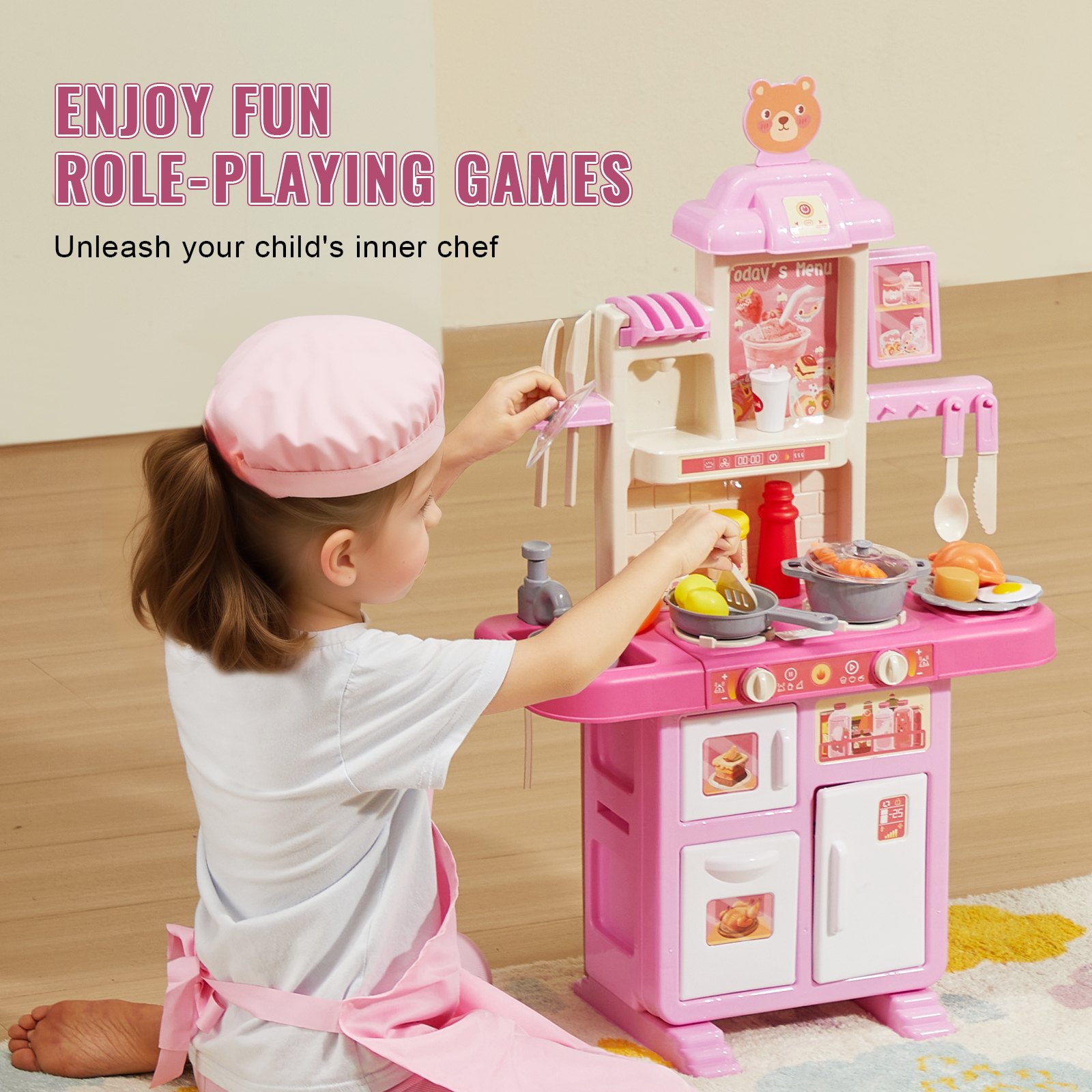 VEVOR Kids Kitchen Playset, Toddler Kitchen with Cooking Stove with ...