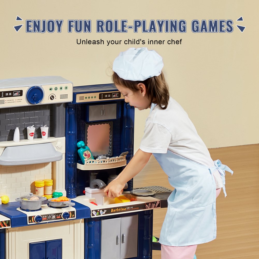 VEVOR Blue Kitchen Toy – 3 in 1, 74 PCS, 14.9", 9 Spices