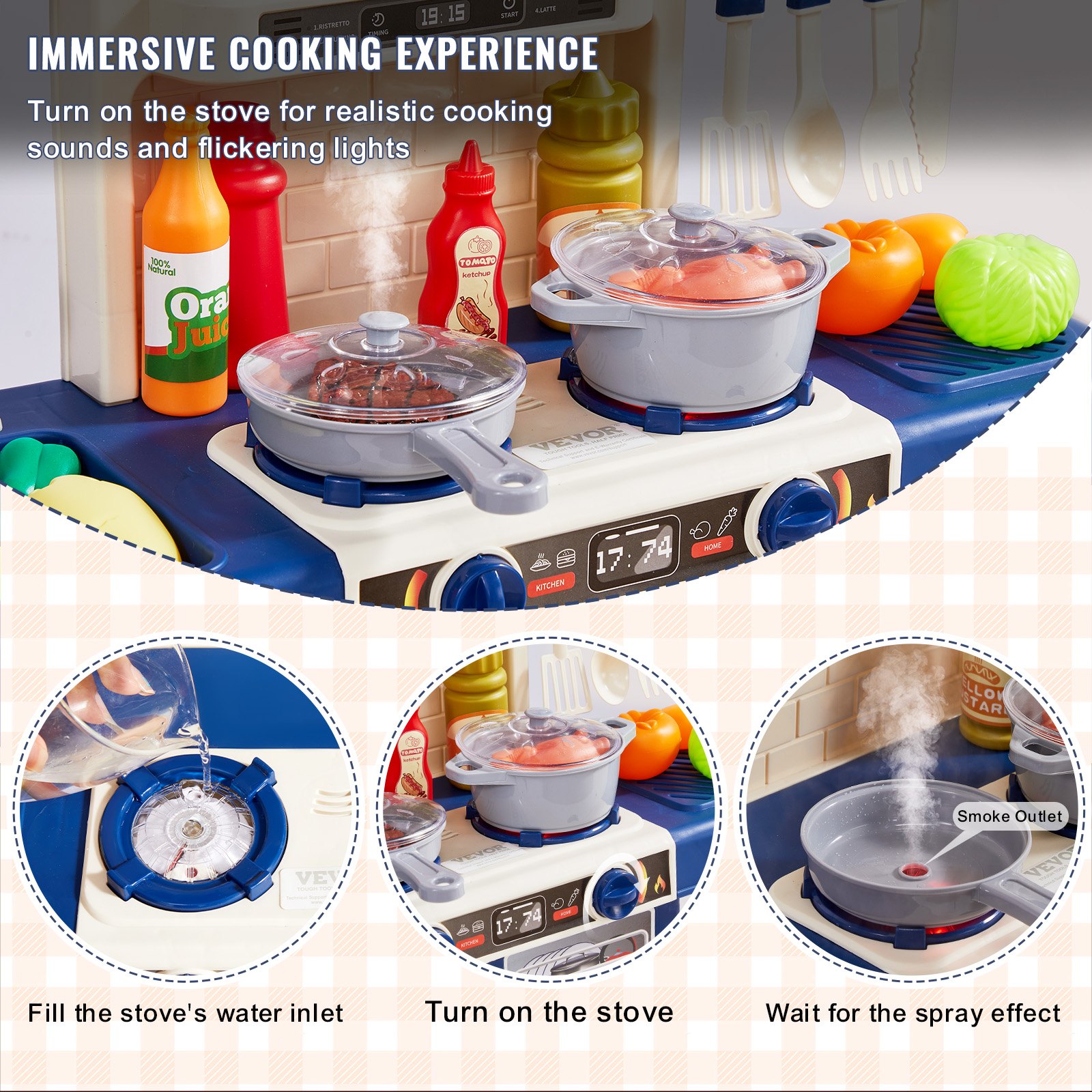VEVOR Kids Kitchen Playset, Toddler Kitchen with Cooking Stove with ...