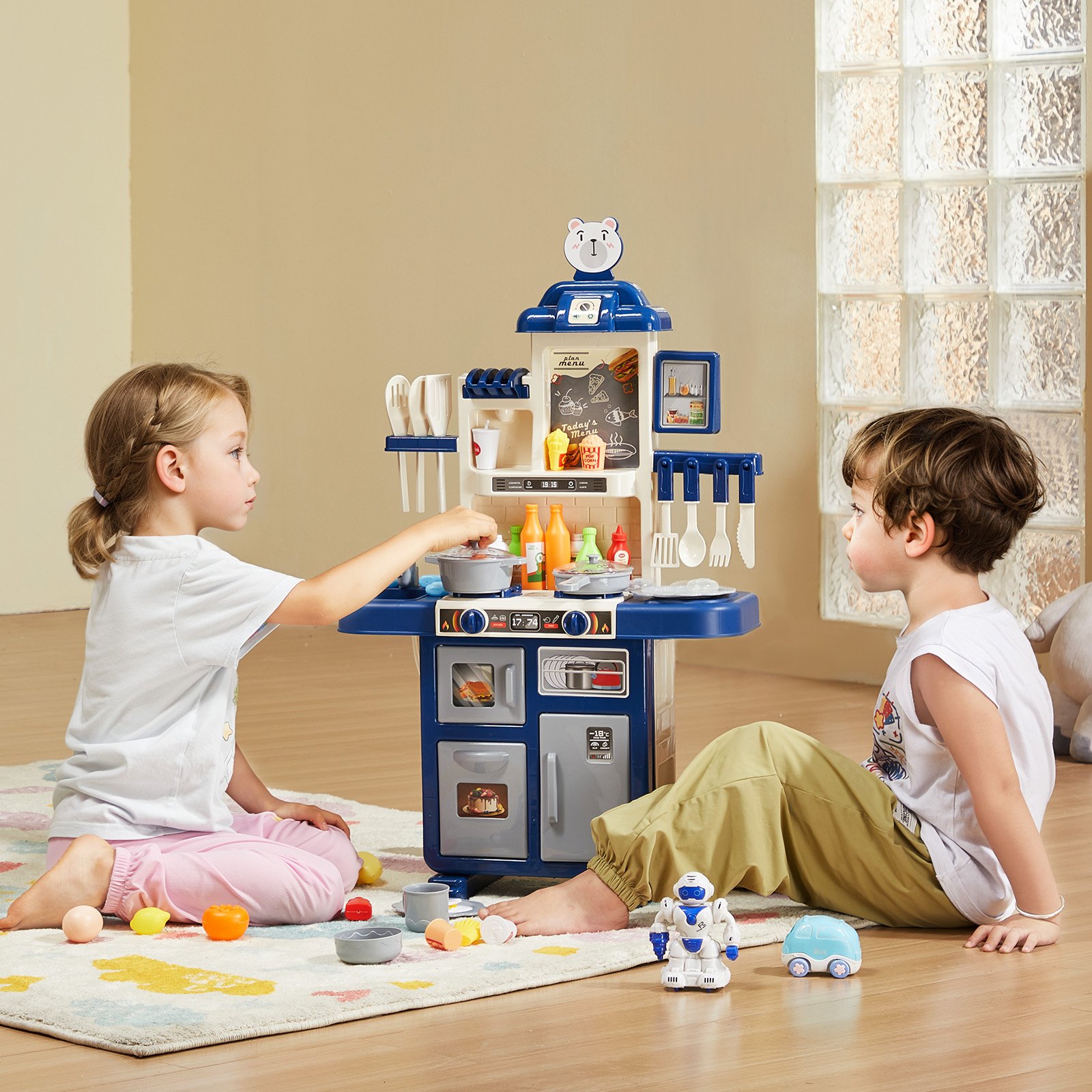 VEVOR Kids Kitchen Playset, Toddler Kitchen with Cooking Stove with ...