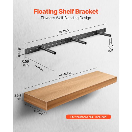 1 Pack Shelf Bracket 34 inch / 863.6 mm Heavy Duty Floating Shelf ...