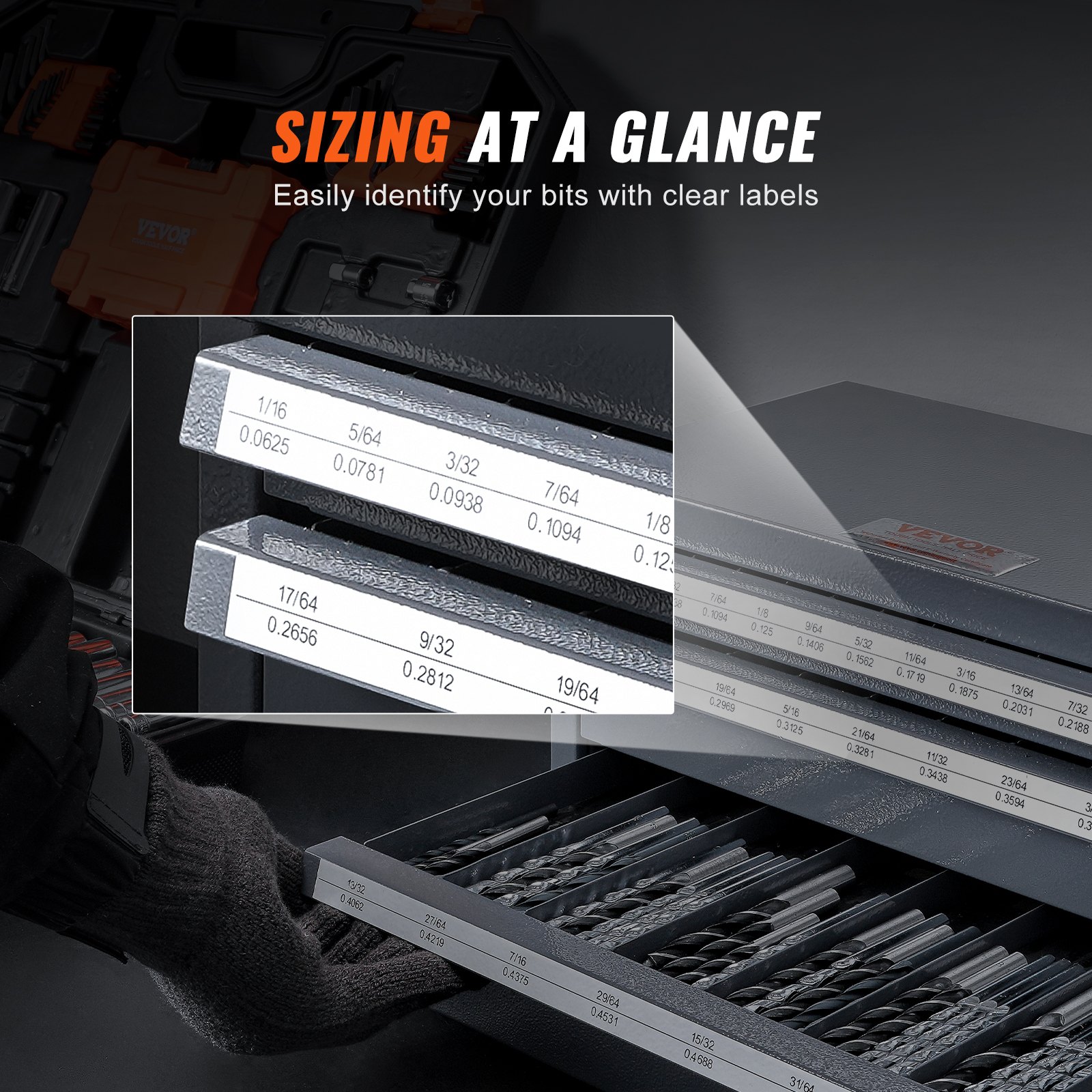 VEVOR Drill Bit Dispenser Cabinet, Three-Drawer Drill Bit Organizer ...