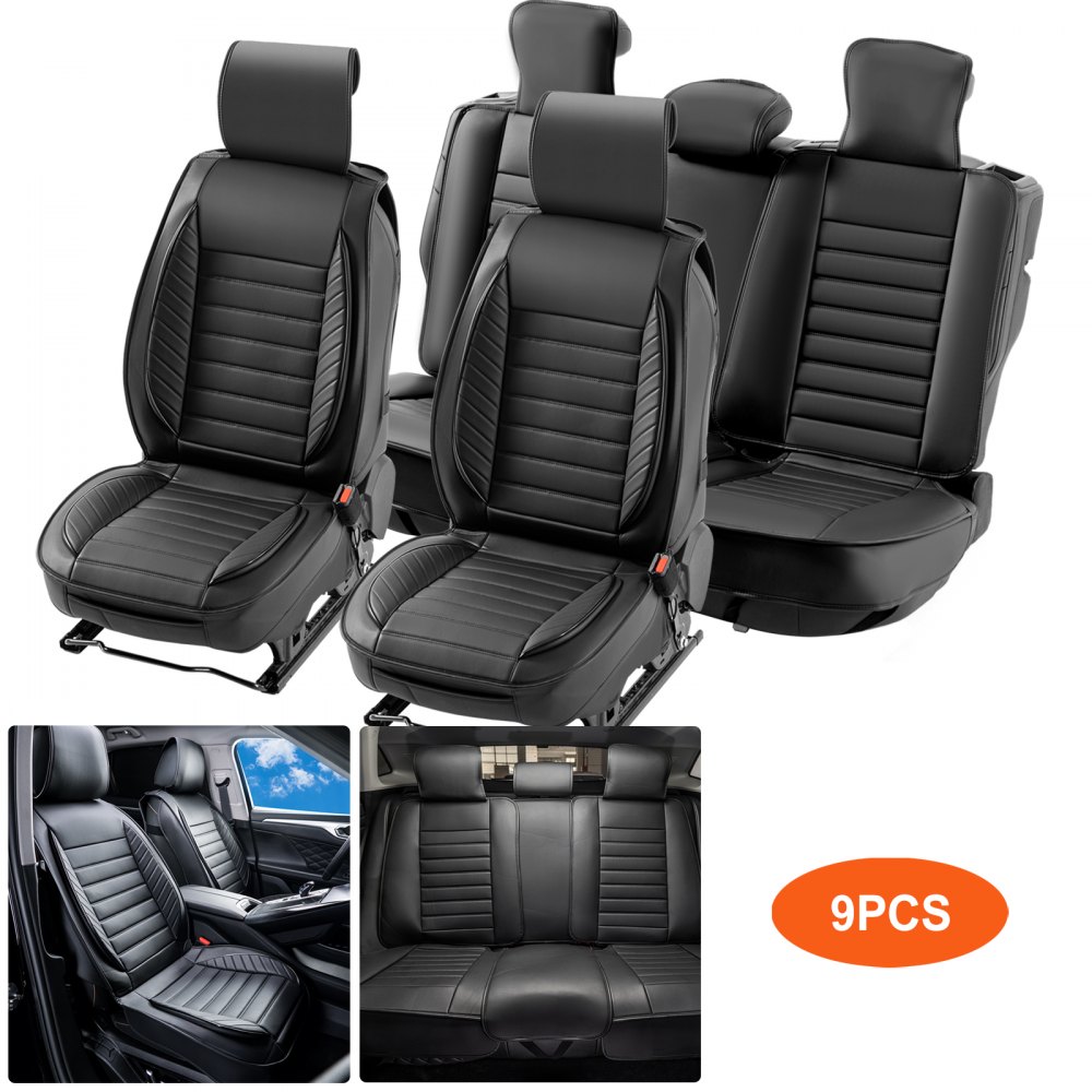 VEVOR Seat Covers Universal Car Seat Covers Full Set Seats Front and Rear Seat 9pcs Faux Leather Seat Cover Semi Enclosed Design Detachable