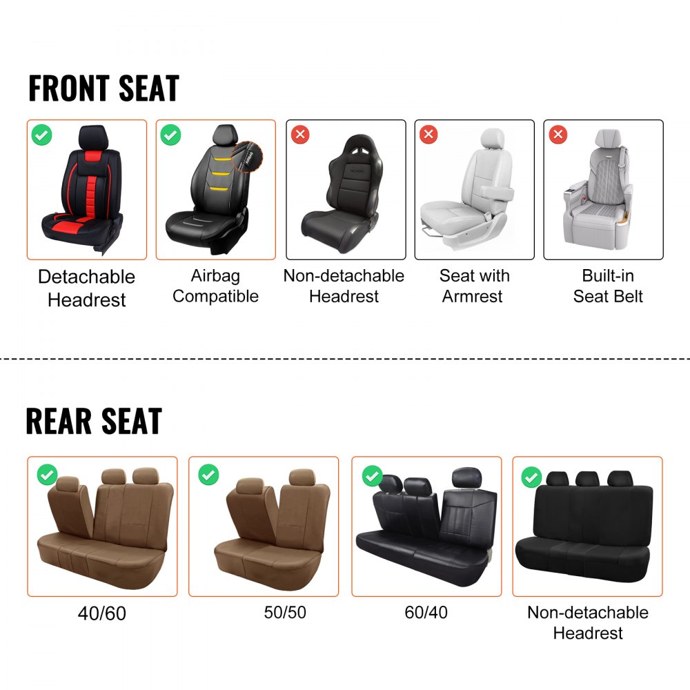 VEVOR Seat Covers, Universal Car Seat Covers Full Set Seats, Front and ...