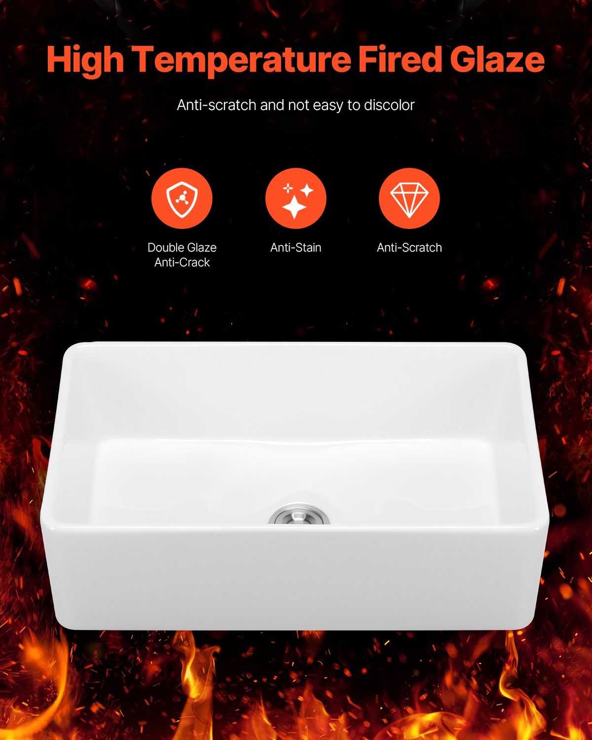 VEVOR White Workstation Sink Undermount – 33.5x20in Fireclay