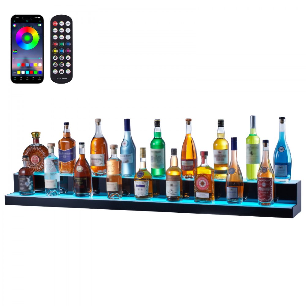 VEVOR LED Lighted Liquor Bottle Display Bar Shelf RF & App Control 60 ...