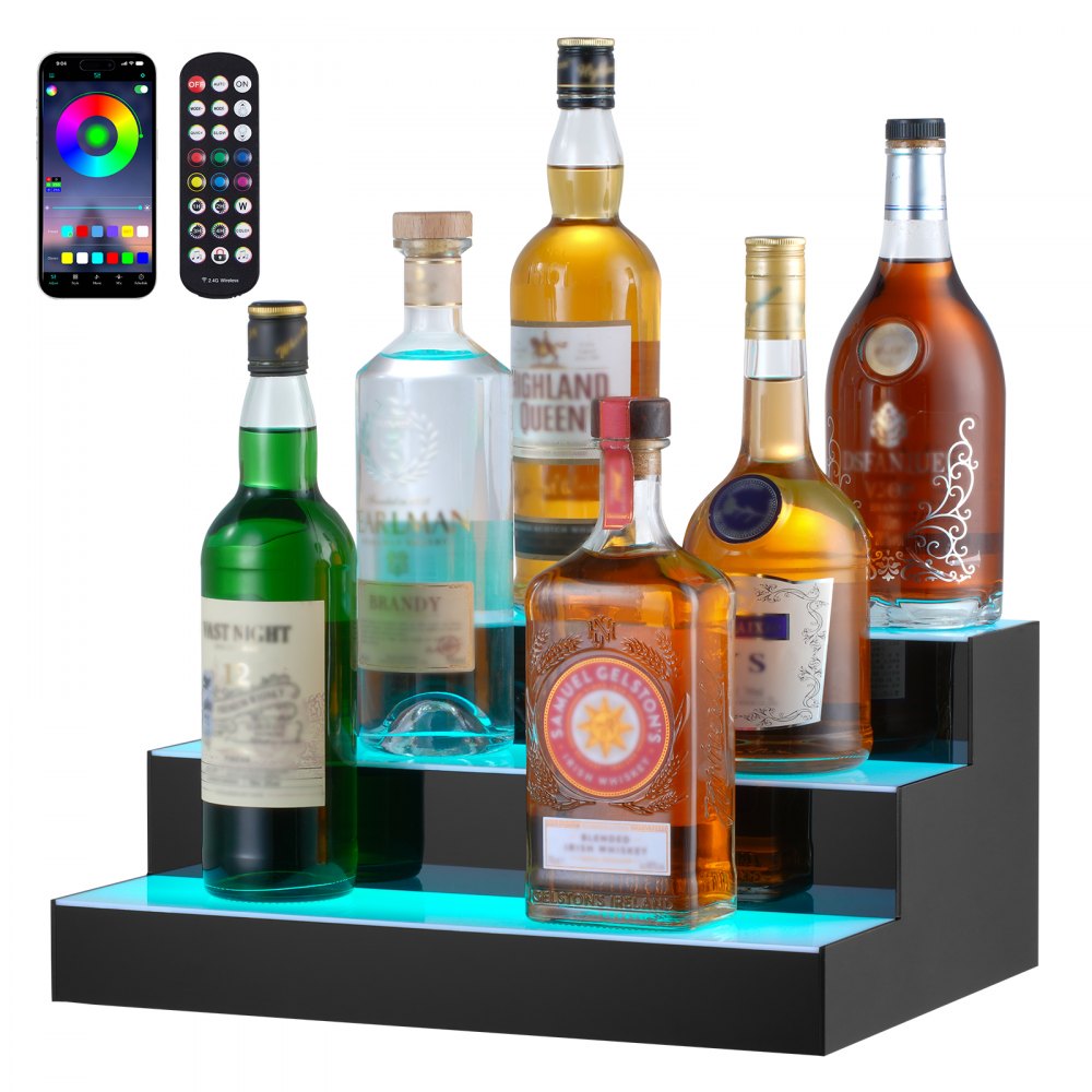 VEVOR LED Lighted Liquor Bottle Display Bar Shelf RF & App Control 16 ...