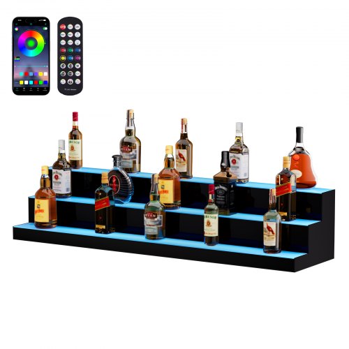 VEVOR LED Lighted Liquor Bottle Display Bar Shelf RF & App Control 48 ...