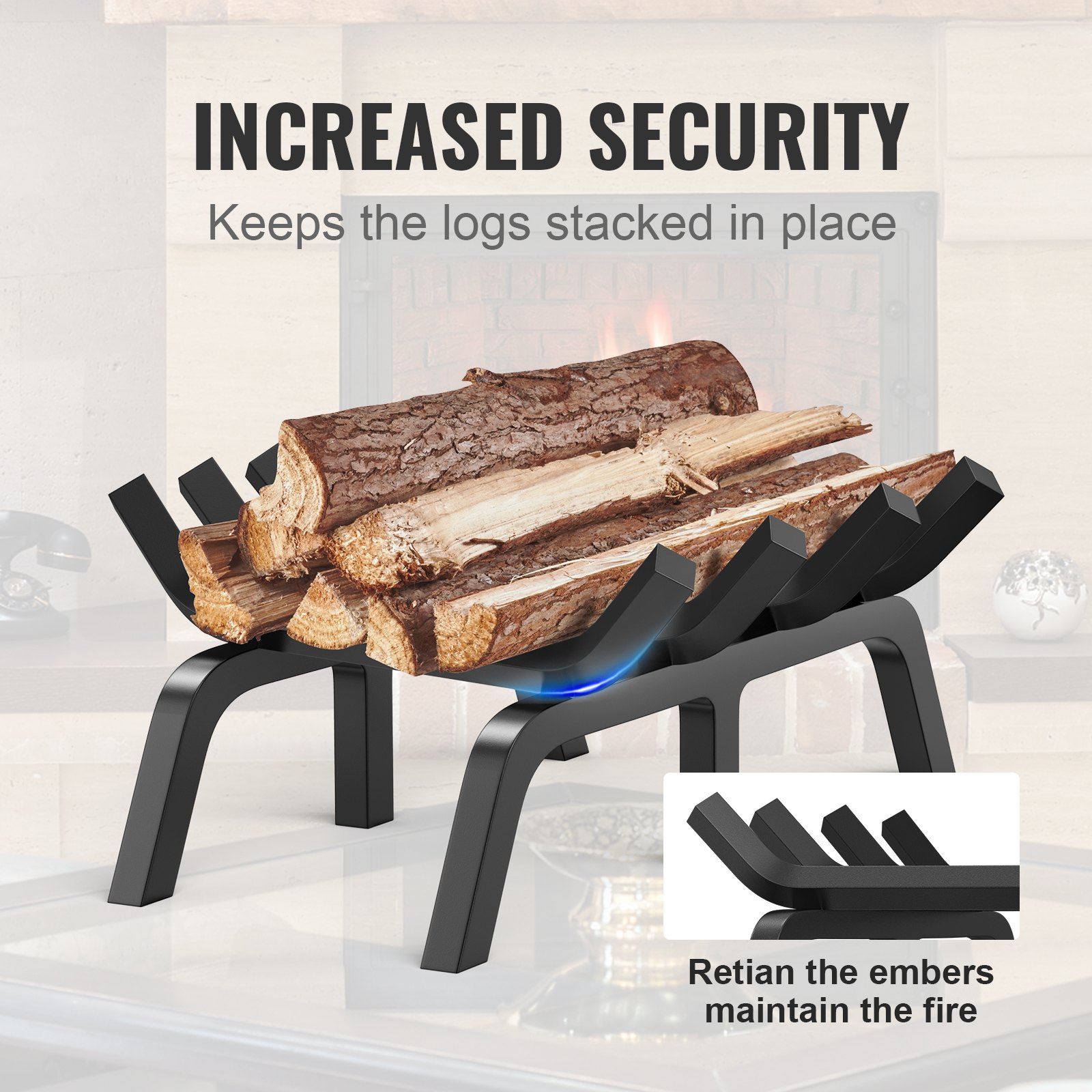 VEVOR Fireplace Log Grate, 18 inch Heavy Duty Fireplace Grate with 6 ...