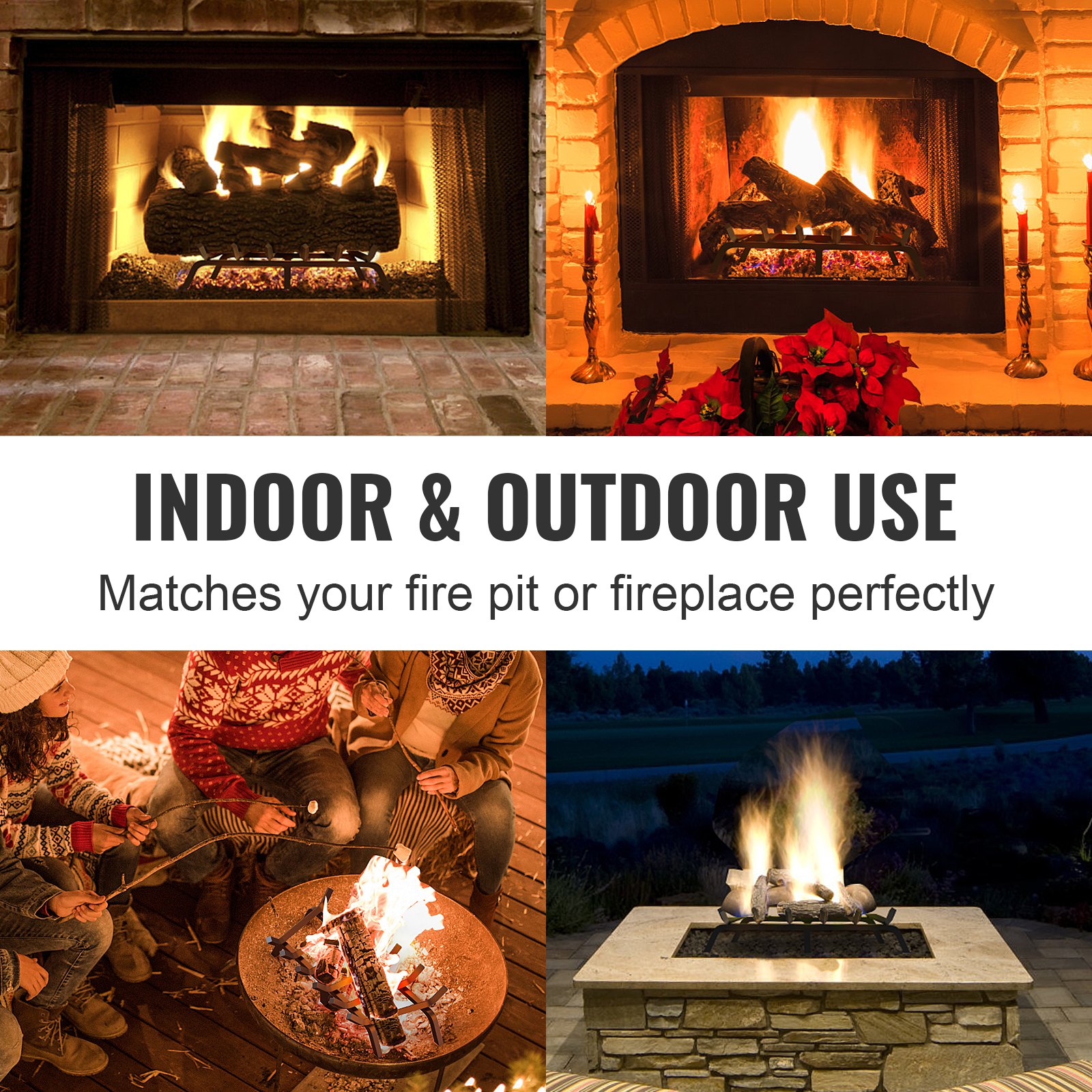 VEVOR Fireplace Log Grate, 27 inch Heavy Duty Fireplace Grate with 6 ...