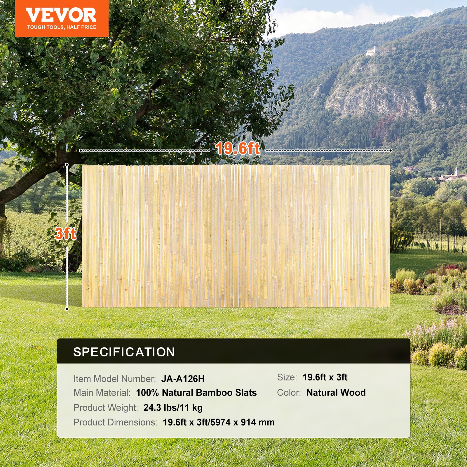 VEVOR Natural Bamboo Slat Screening, Eco-Friendly Privacy Bamboo Slat ...