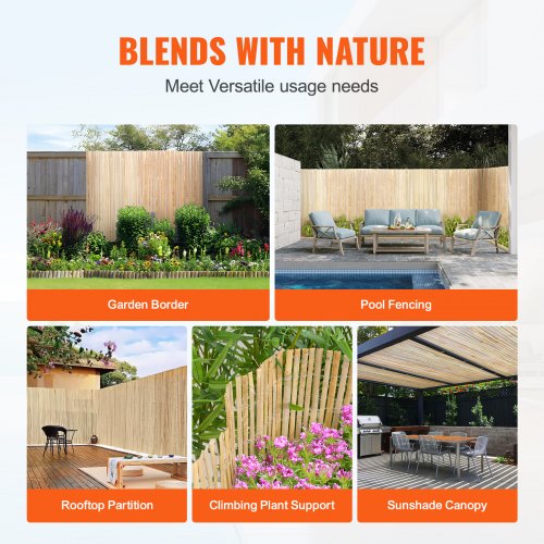VEVOR Natural Bamboo Slat Screening Privacy Bamboo Slat Fence 6 ft H x ...
