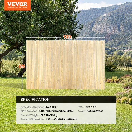 VEVOR Natural Bamboo Slat Screening Privacy Bamboo Slat Fence 6 ft H x ...