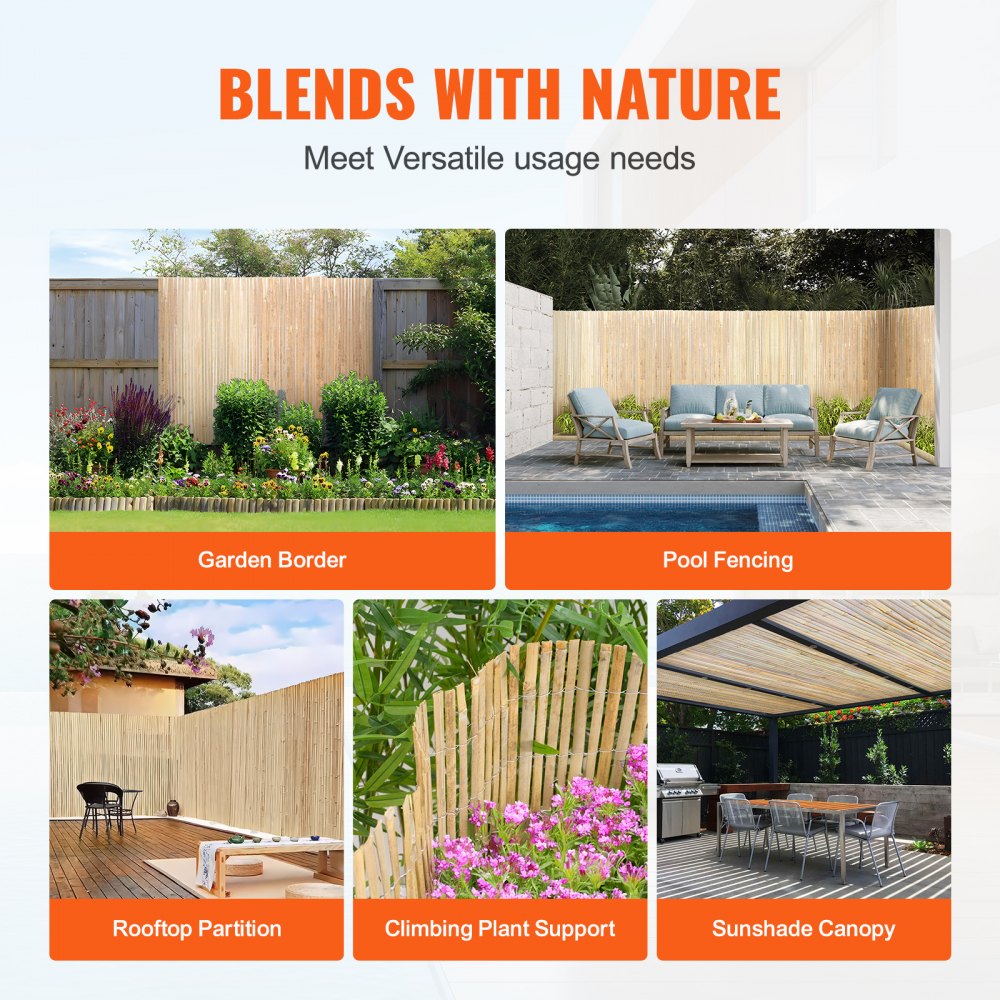 VEVOR Natural Bamboo Slat Screening Privacy Bamboo Slat Fence 6 ft H x ...