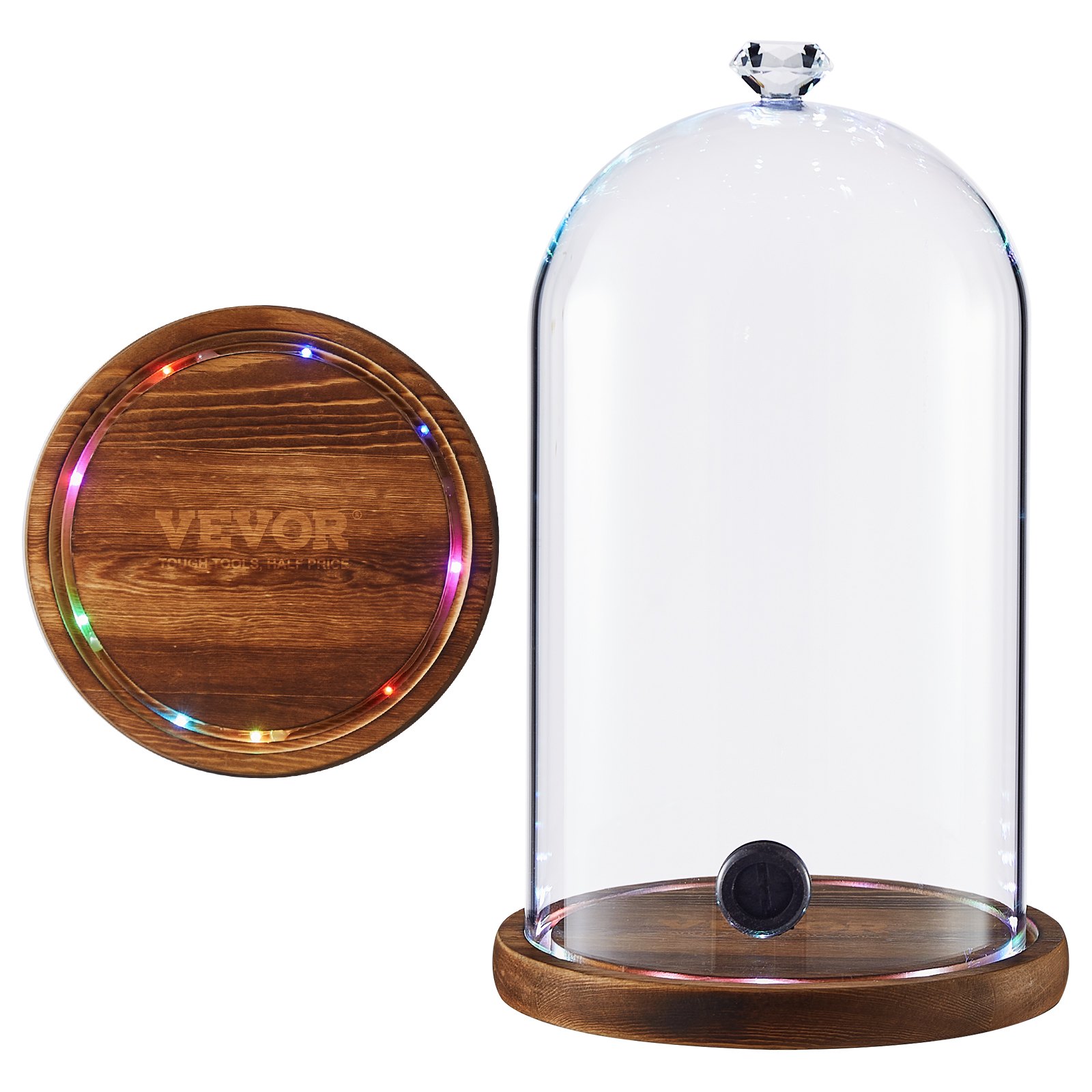 VEVOR Smoking Cloche, 6.9 inch Glass Dome Cover with Wooden Base ...