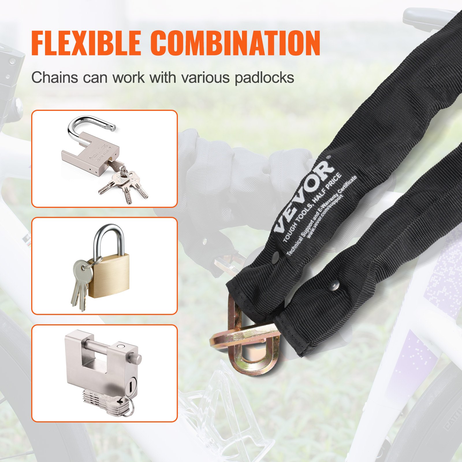 VEVOR Heavy Duty Bicycle Chain Lock – 5.91 Ft, 9.5 mm Steel