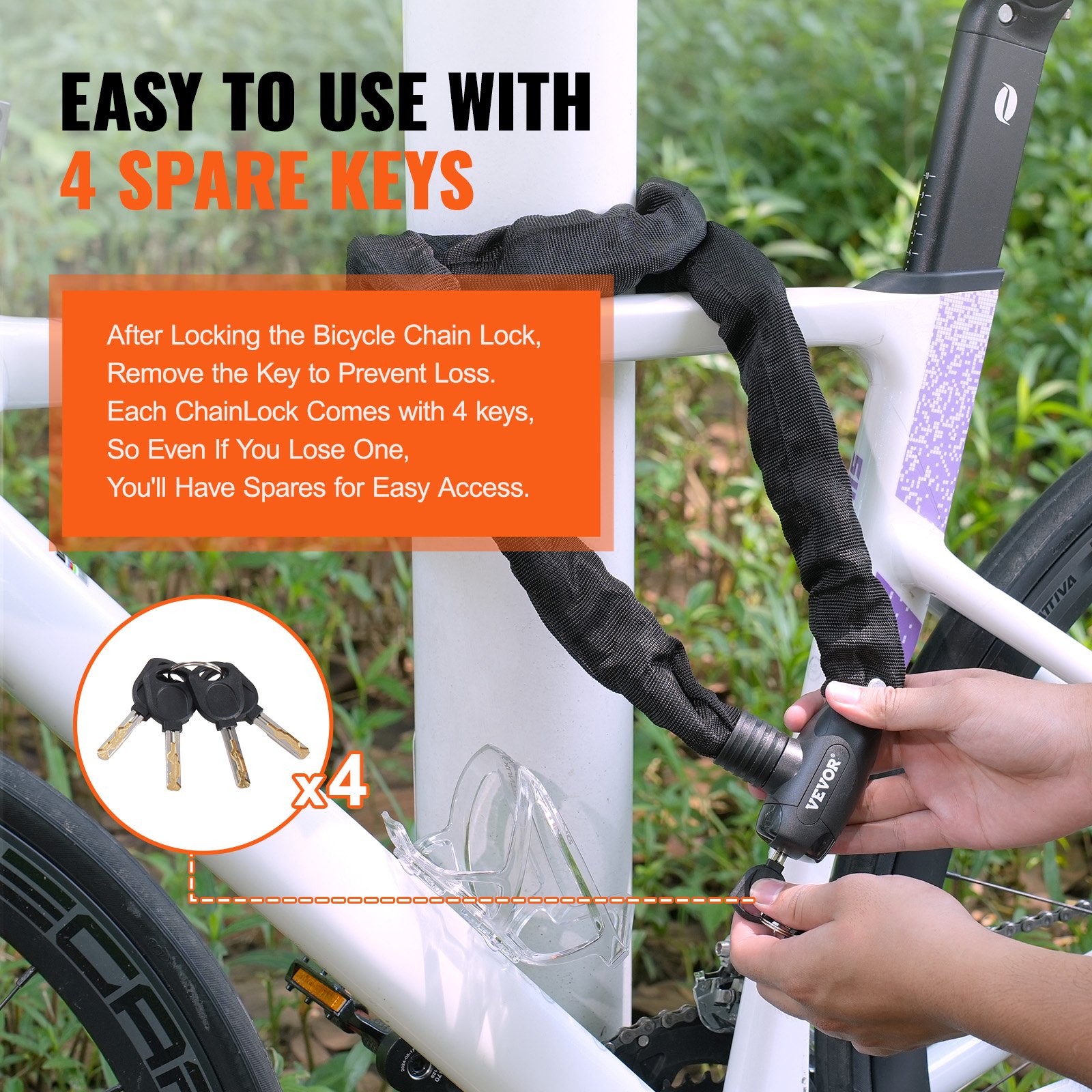 VEVOR Bike Chain Lock, 5.91 Ft Combination Bicycle Chain Lock with 4 ...