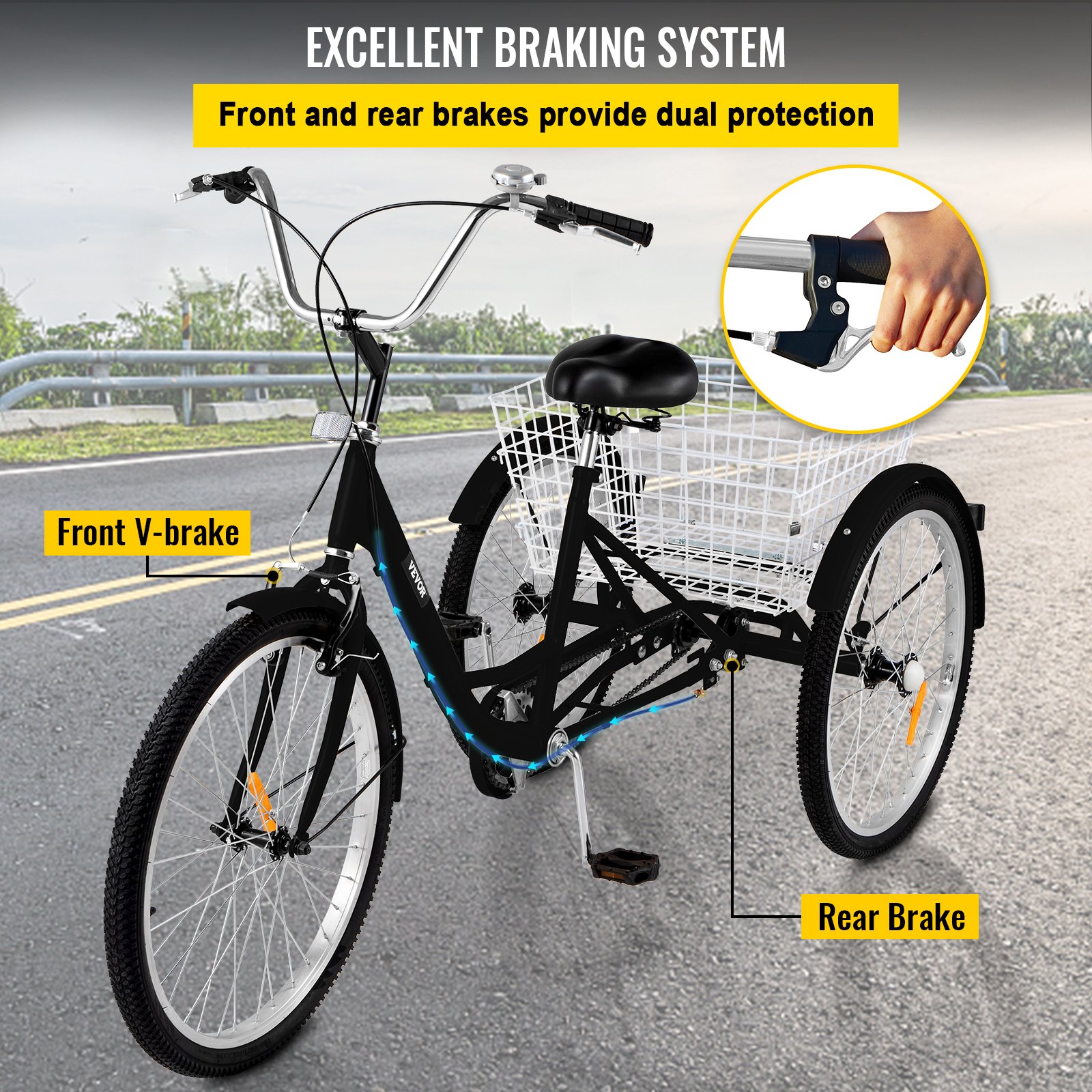 VEVOR Adult Tricycle 20 inch Single Speed Size Adjustable Trike with ...