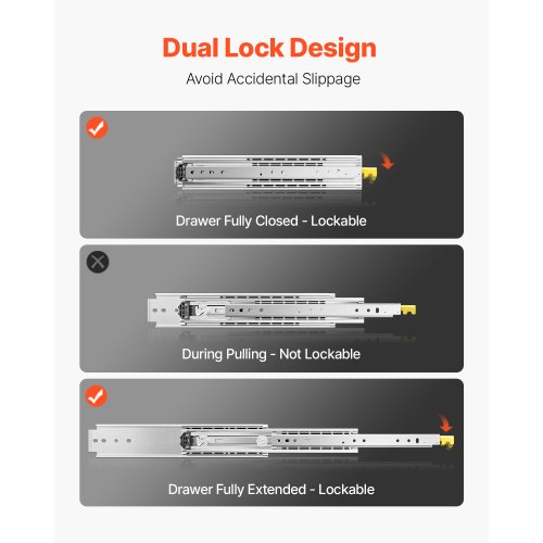 VEVOR 1 Pair Full Extension Drawer Slides 28 in, 500 lbs Load Capacity ...