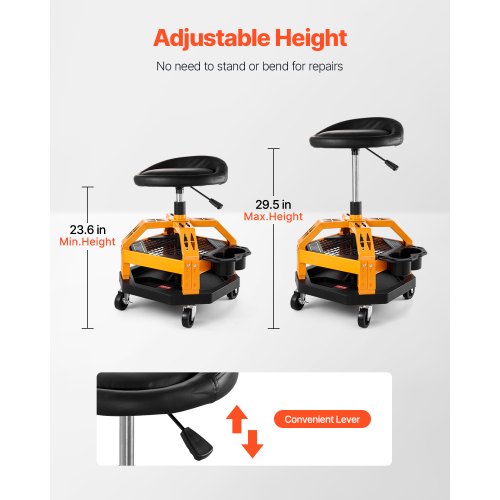 Rolling Shop Stool Heavy-Duty Garage Work Seat 300 lbs Load with Caster ...