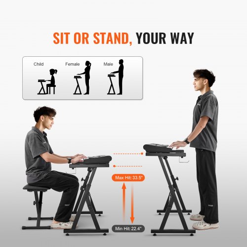 VEVOR Piano Keyboard Stand and Bench Set, Z Style, Heavy-Duty Digital ...