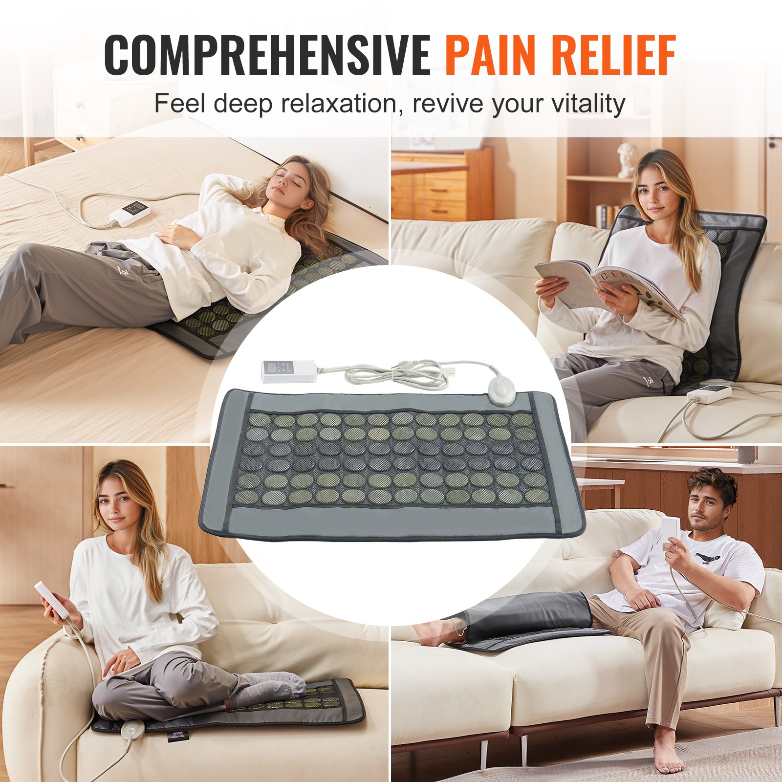 VEVOR Far Infrared Heating Pad 48 Natural Jade & 24 Tourmaline Stone ...