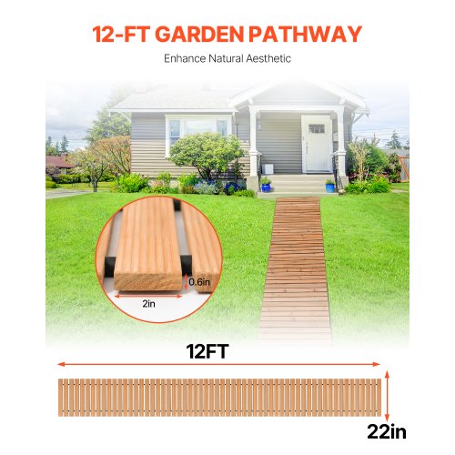 12 ft L x 22 in W Straight Wooden Garden Pathway Roll Out Garden ...