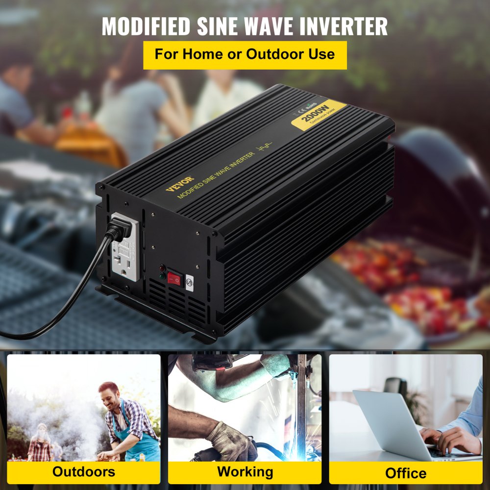 VEVOR Power Inverter 2000W 4000W 12V DC to 110V 120V AC GFCI Outlet LCD ...