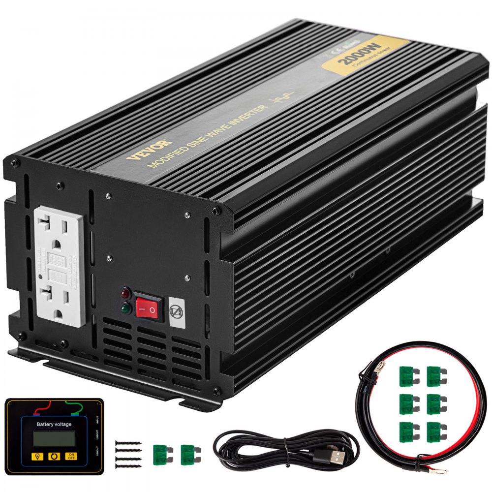 VEVOR Power Inverter 2000W 4000W 12V DC to 110V 120V AC GFCI Outlet LCD ...
